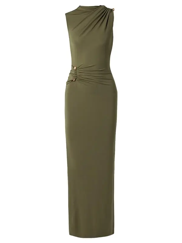 Cult Gaia Izola Embellished Gathered Gown - Dark Green