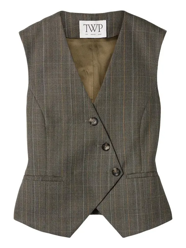 TWP Tyler Checked Wool Vest - Gray