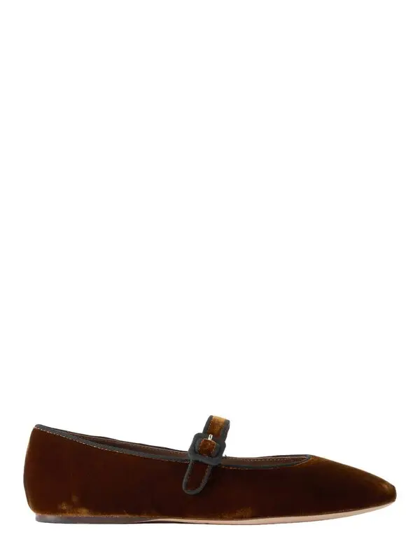 LOEFFLER RANDALL Ginger Grosgrain-trimmed Velvet Mary Jane Ballet Flats - Brown