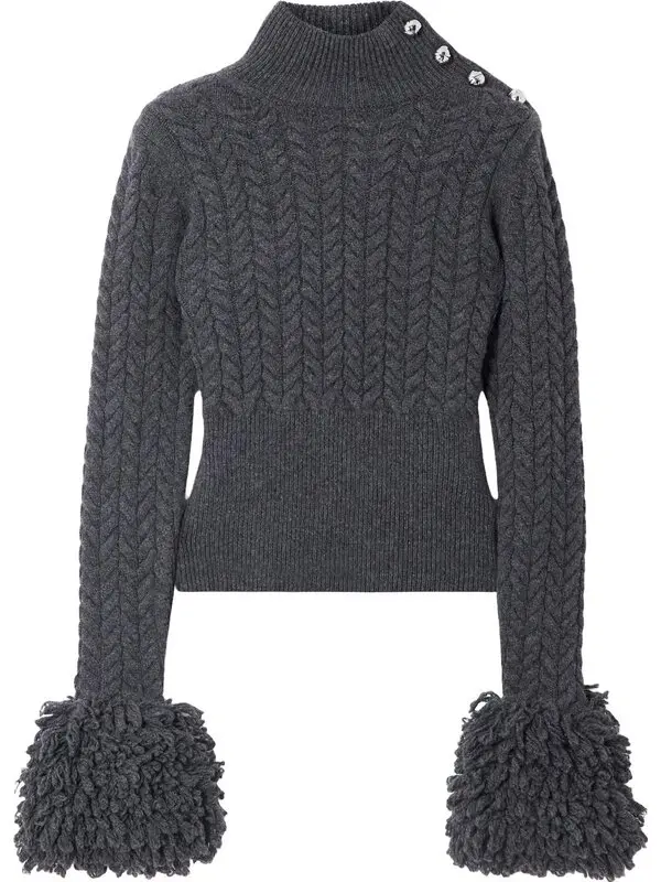 Patou Cropped Fringed Cable-knit Merino Wool And Cashmere-blend Sweater - Gray