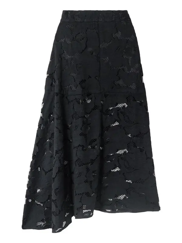 Patou Asymmetric Organic Cotton-blend Lace Midi Skirt - Black