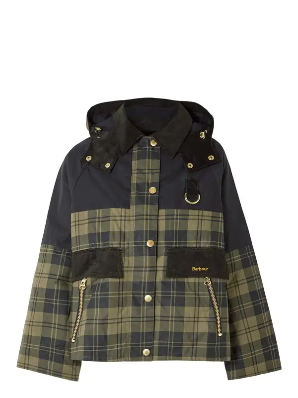 Barbour Elaine Hooded Checked Waxed-cotton Jacket - Blue