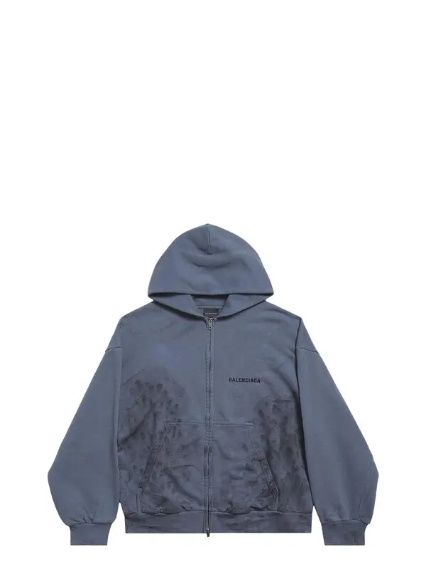 Balenciaga Back Zip-up Hoodie Regular Fit - Blue