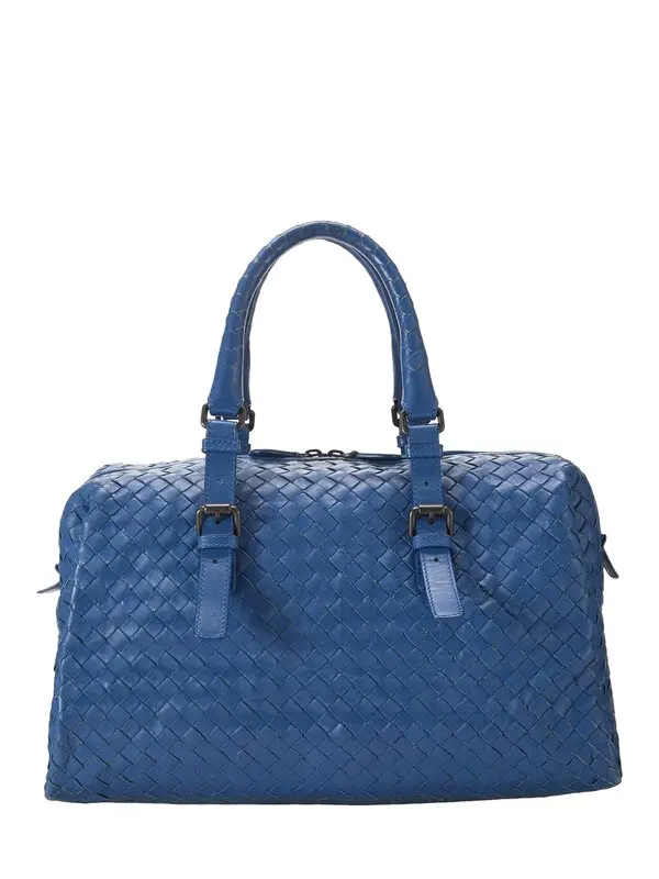 Bottega Veneta Intrecciato Leather Boston Bag - Blue
