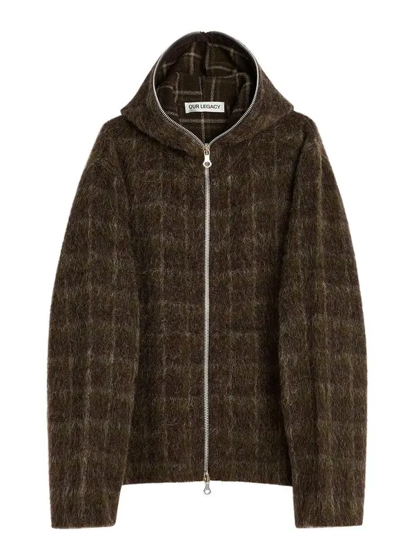 Our Legacy Full Zip 'dorf Check' Hoodie - Brown