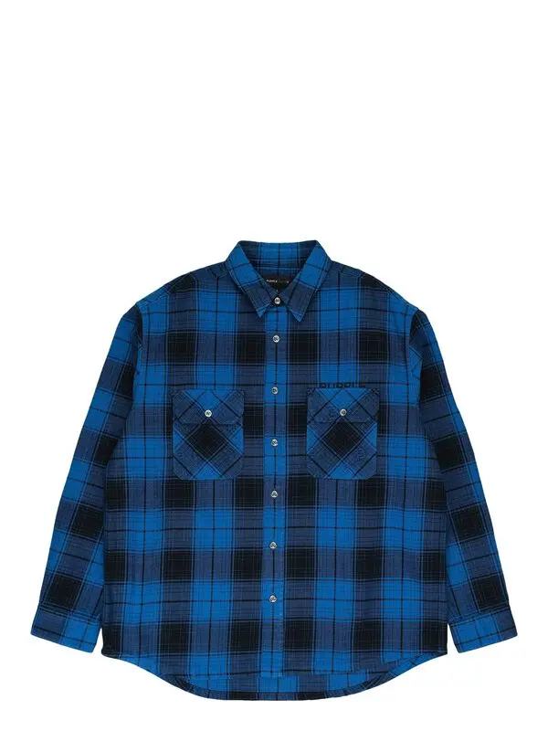 PURPLE BRAND Plaid Flannel Long-sleeve Shirt - Blue