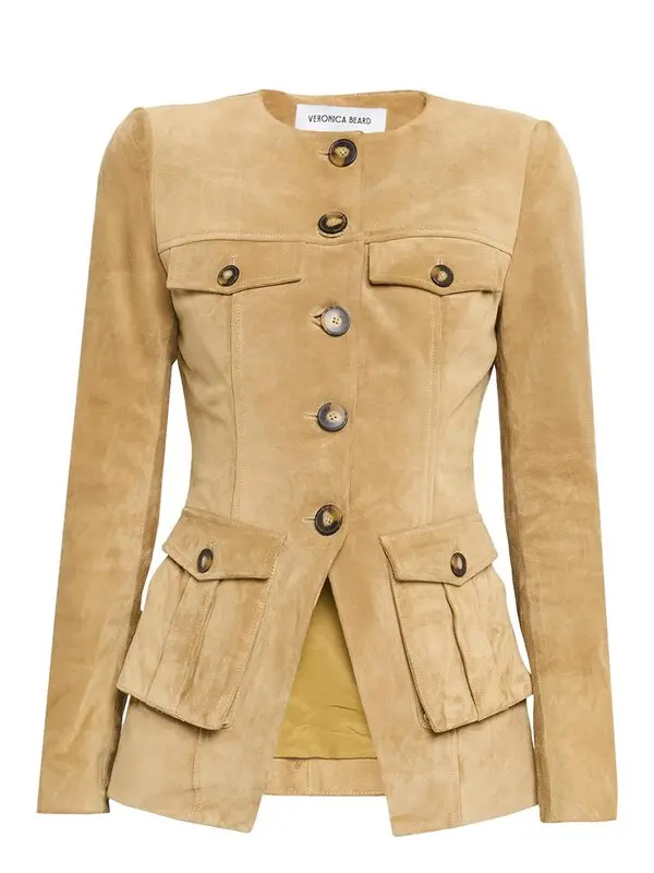 Veronica Beard Orrin Suede Cargo Jacket - Desert Khaki