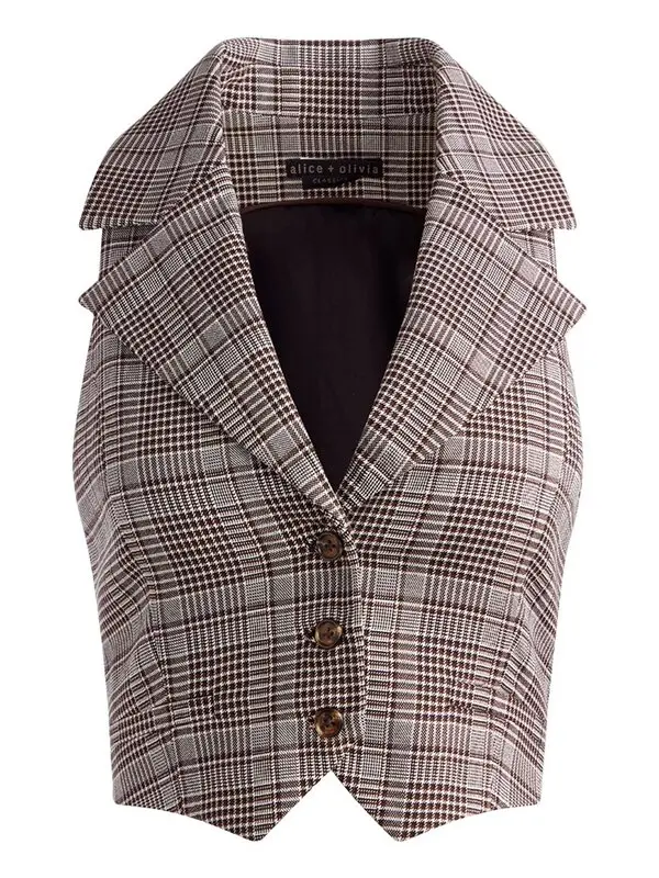 Alice + Olivia Plaid Vest - Black/off