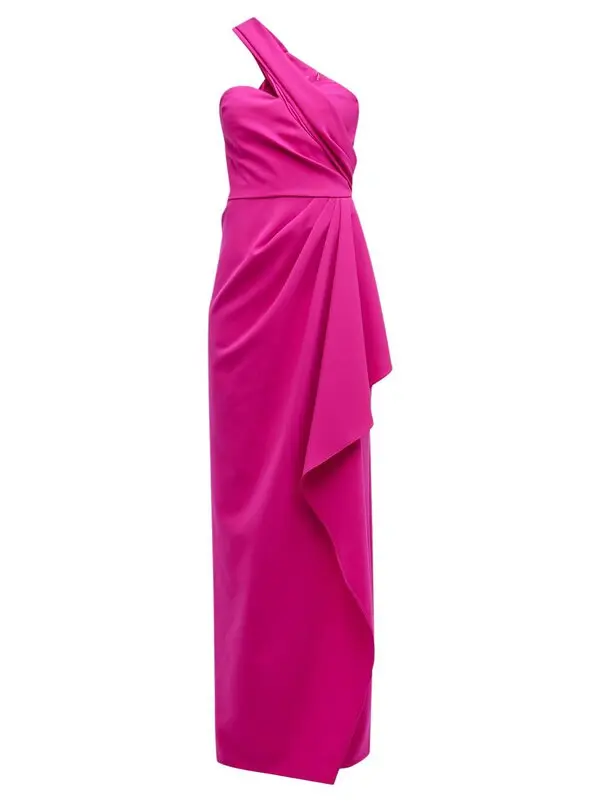 Rickie Freeman For Teri Jon One-shoulder Draped Gown - Hot Pink