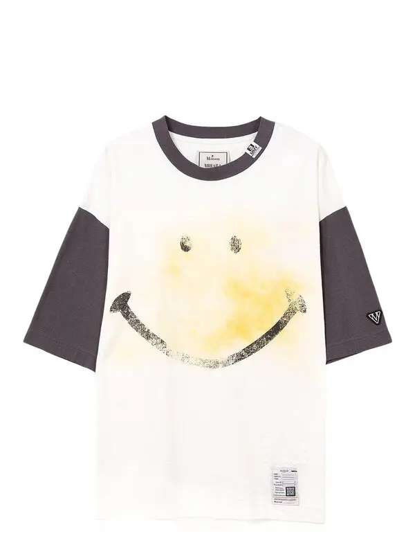 Mihara Yasuhiro Smiley Face Printed Ringer T-shirt - White