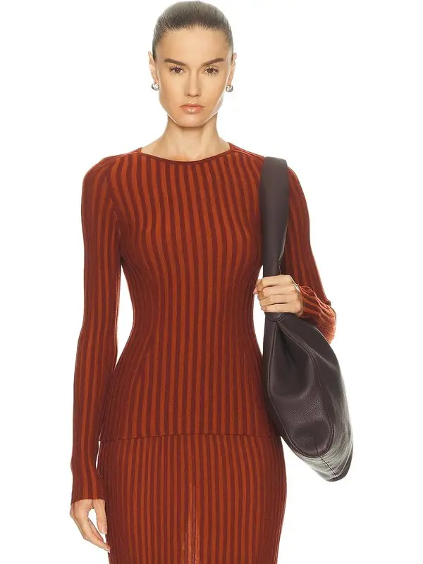 Gabriela Hearst Karlene Funnel Neck Top - Rust & Burnt Sienna