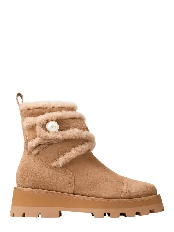 JIMMY CHOO Velvet Suede Ankle Boots With Shearling - Toffee/toffee