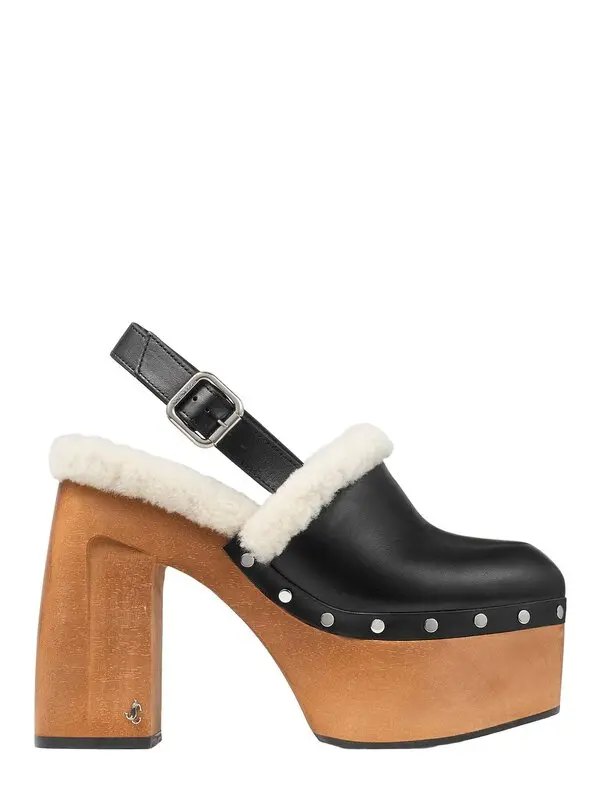 JIMMY CHOO Alida 135 Shearling Slingbacks - Black