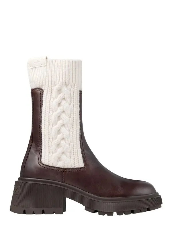 JIMMY CHOO Tamia Ankle Boots With Cable Knit - Chocolate/latte