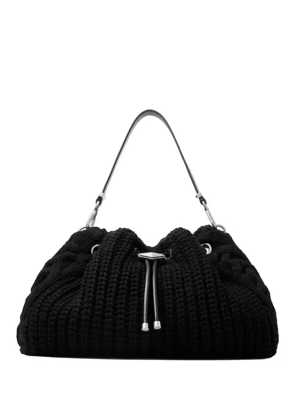 JIMMY CHOO Cinch Medium Knitted Wool Bucket Bag - Black/antique Silver