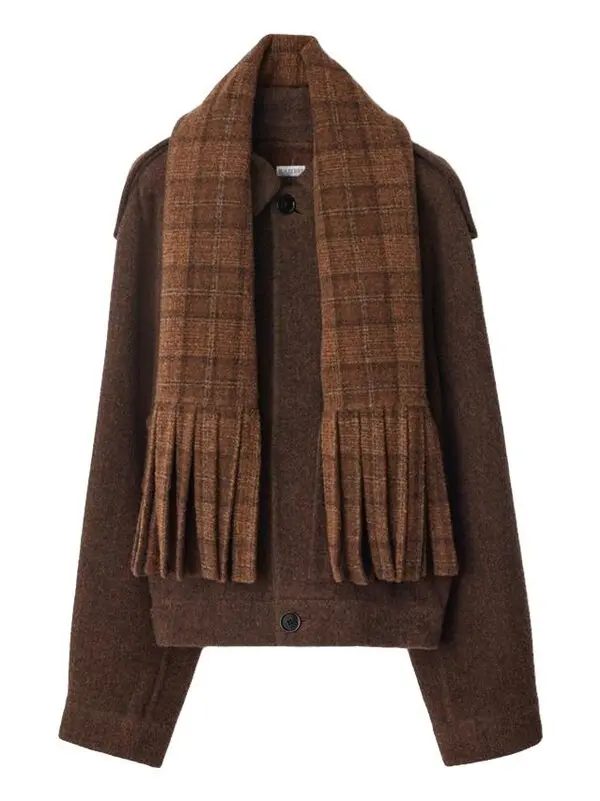 Burberry Detachable Scarf Wool Blend Jacket - Ginger Brown