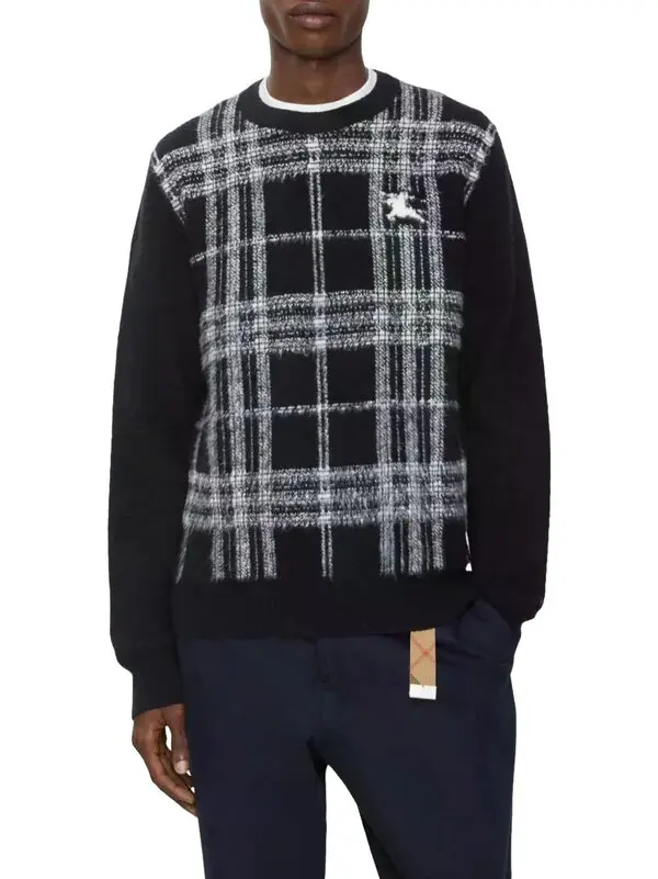Burberry Jacquard-check Wool Sweater - Black