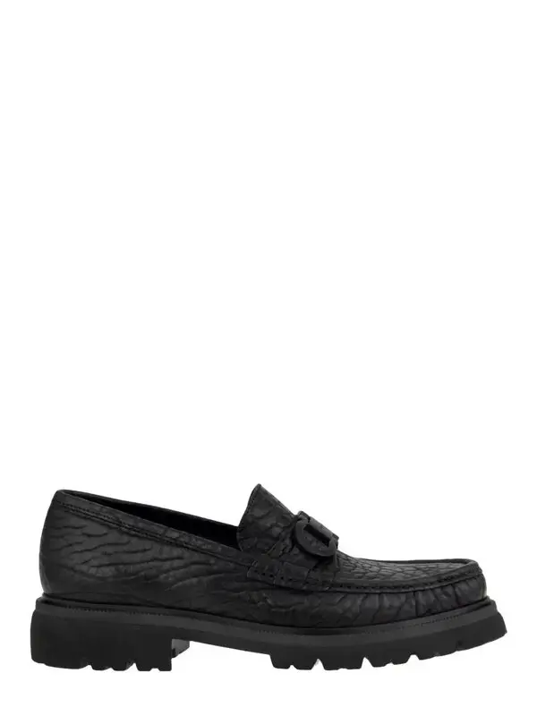 FERRAGAMO Leather Loafers With Gancini Buckle - Black