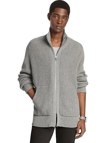 Michael Kors Wool Blend Zip-up Sweater - Grey