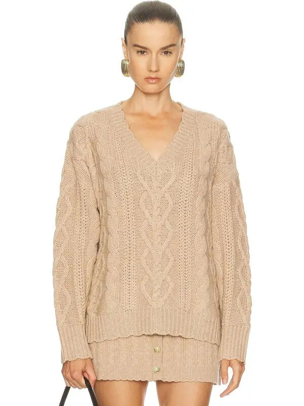 LoveShackFancy Croisette Pullover Sweater - Camel Melange