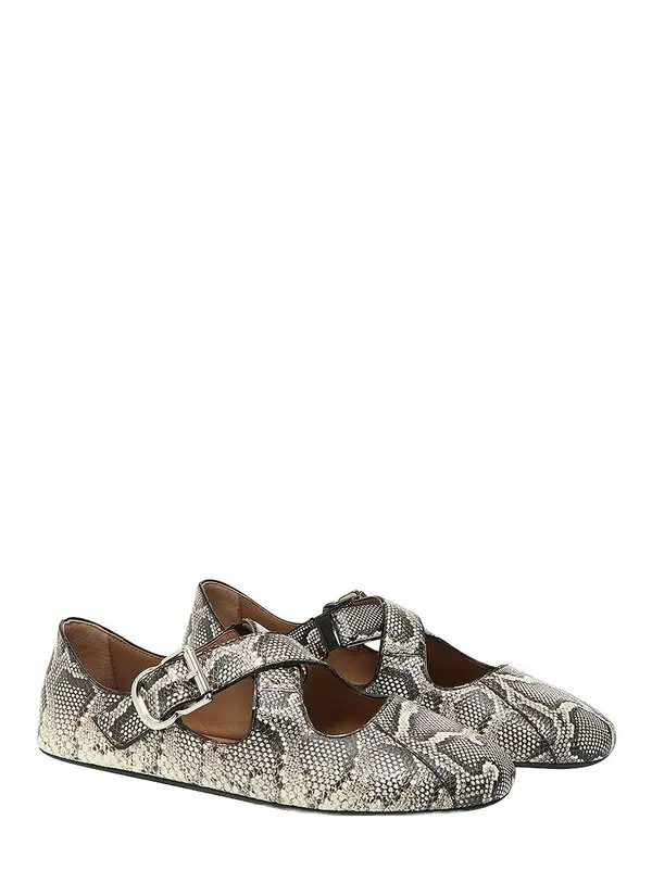 Alaïa Javan File Snake Leather Ballet Flats - Blanc & Noir