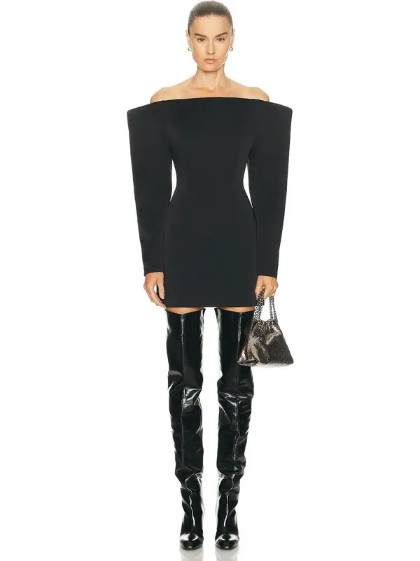 Stella McCartney Satin Long Sleeve Mini Dress - Black