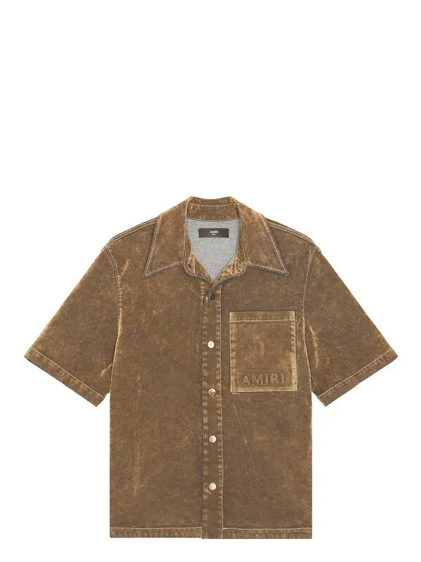 Amiri Velvet Camp Shirt In Brown - Tan