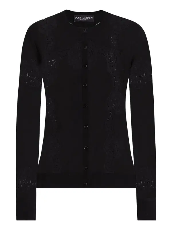 Dolce & Gabbana Wool Cardigan With Lace - Black