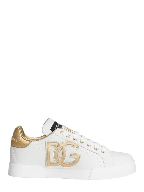 Dolce & Gabbana Calfskin Portofino Sneakers With Dg Logo - White