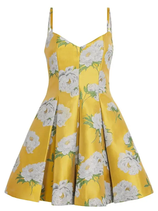 Alice + Olivia Pleated Isabelle Mini Dress - Yellow