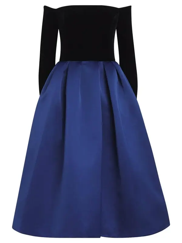 Carolina Herrera Velvet-satin Off-the-shoulder Midi Dress - Navy