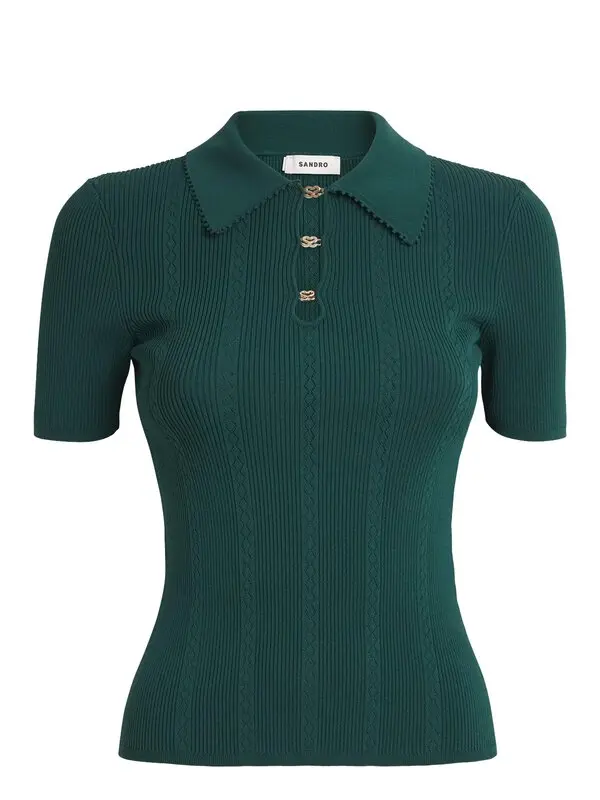Sandro Pointelle-knit Polo Shirt - Green