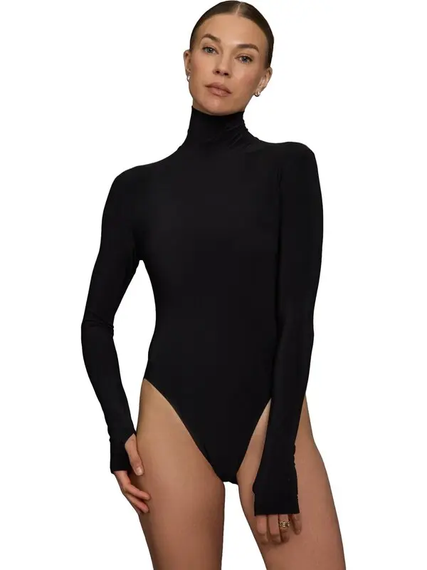 Norma Kamali Long Sleeve Open Back Bodysuit - Black
