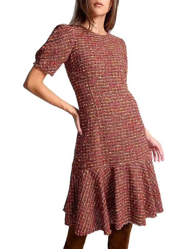 Santorelli Dasia Sheath Tweed Dress With Puff Sleeves - Auburn Multi
