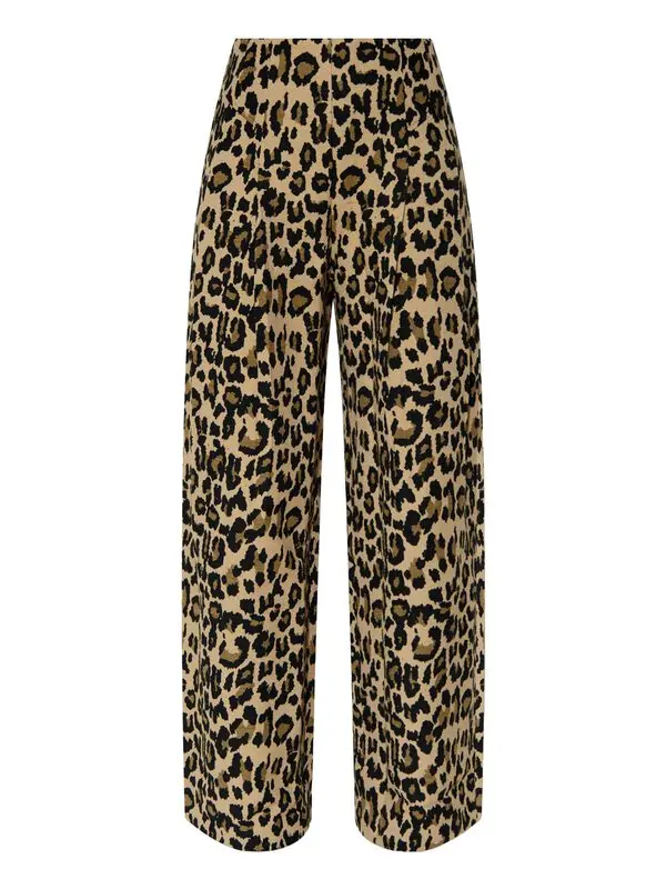 ROTATE BY BIRGER CHRISTENSEN Animal Print Wide Leg Trousers - Beige