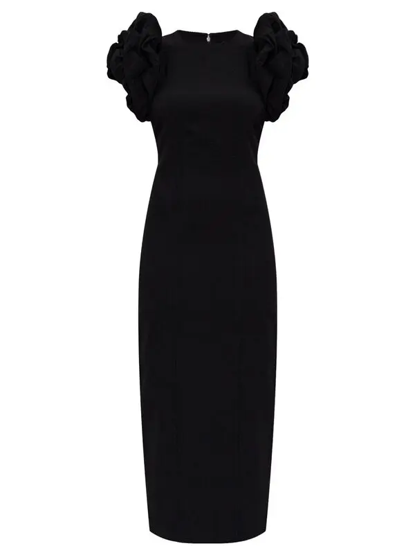 ROTATE BY BIRGER CHRISTENSEN Midi Dress With Puff Sleeves - Black