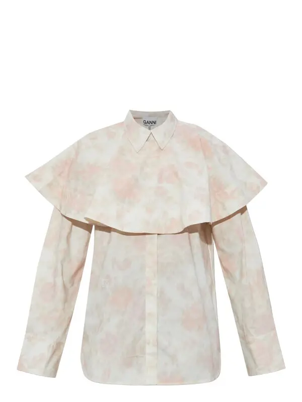 GANNI Shirt With Cape Collar Detail - Cream