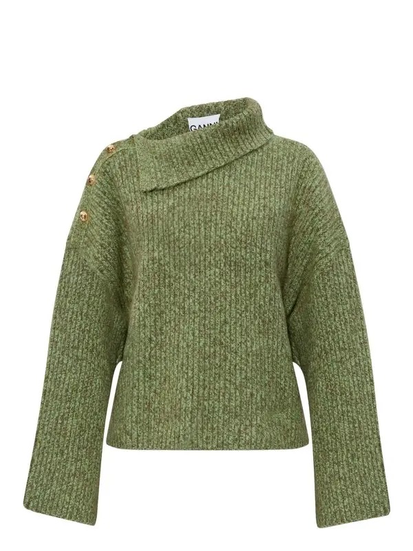 GANNI Wool Turtleneck Sweater - Green