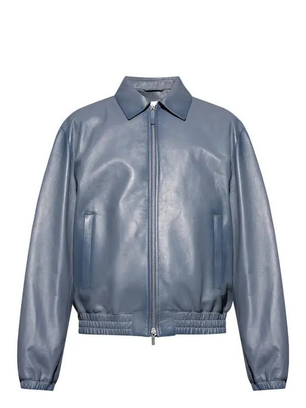 FERRAGAMO Leather Bomber Jacket - Blue