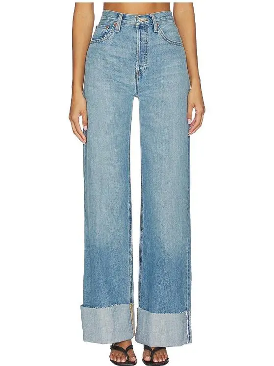 RE/DONE High Rise Wide Leg Cuff Jeans - Vintage Biker Blue