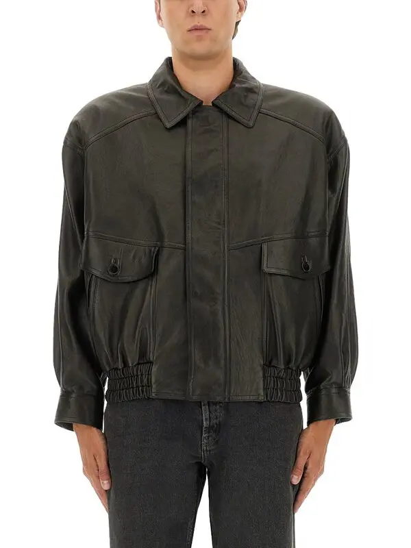 Saint Laurent Leather Bomber Jacket - Black