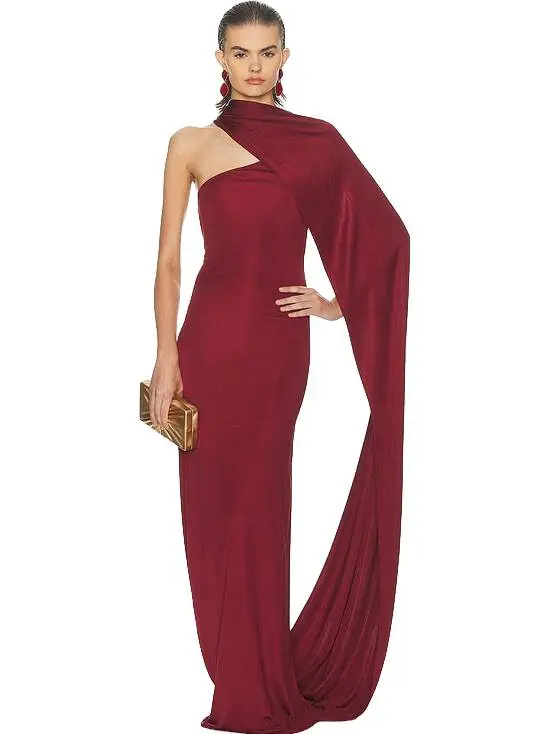 HELSA The Muse Cape Jersey Dress - Oxblood