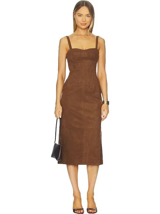 KARINA GRIMALDI Olivia Suede Midi Dress - Chocolate Brown