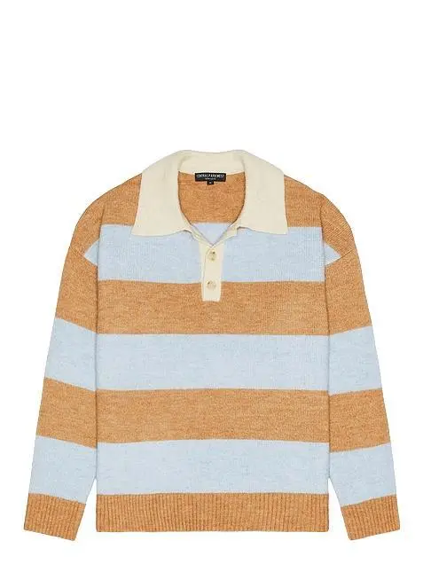 Central Park West Striped Rugby Polo Sweater - Blue & Oat