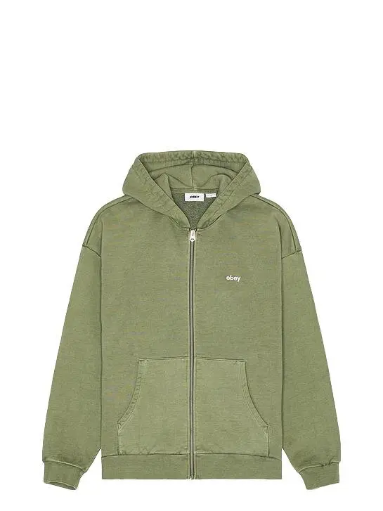 Obey Lowercase Pigment Zip Hoodie - Pigment Deep Lichen Green