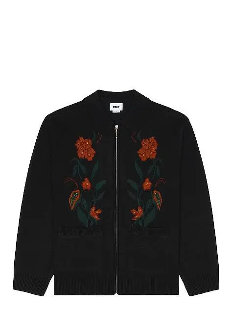 Obey Floral Zip Cardigan - Black