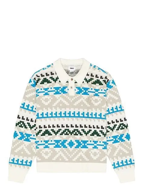 Obey Geo Sweater Polo In White - Whisper White Multi