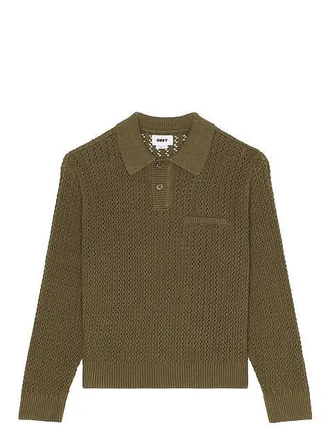 Obey Duane Sweater Polo In Green - Tea Leaf