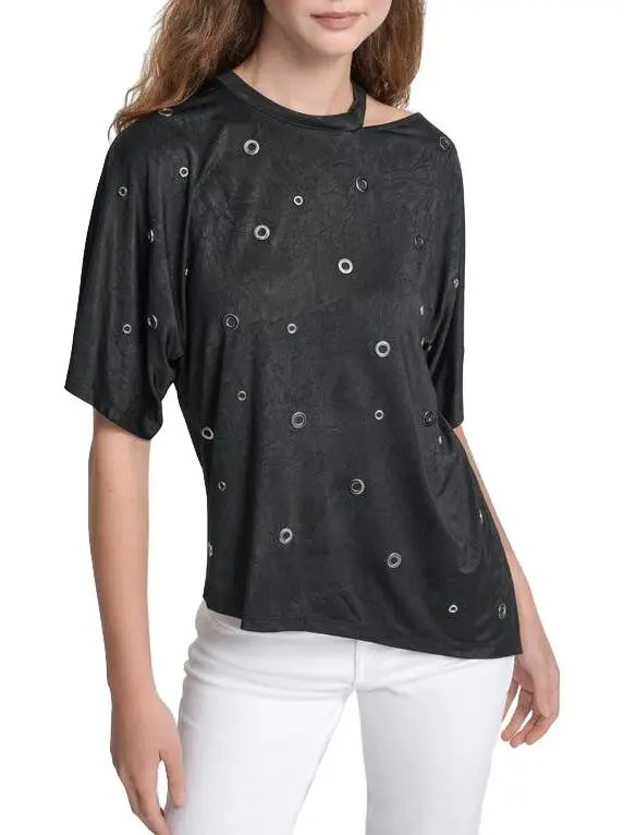 Dkny Grommet Cutout Knit Top - Black