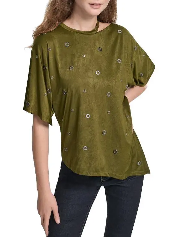 Dkny Grommet Cutout Knit Top - Dark Olive